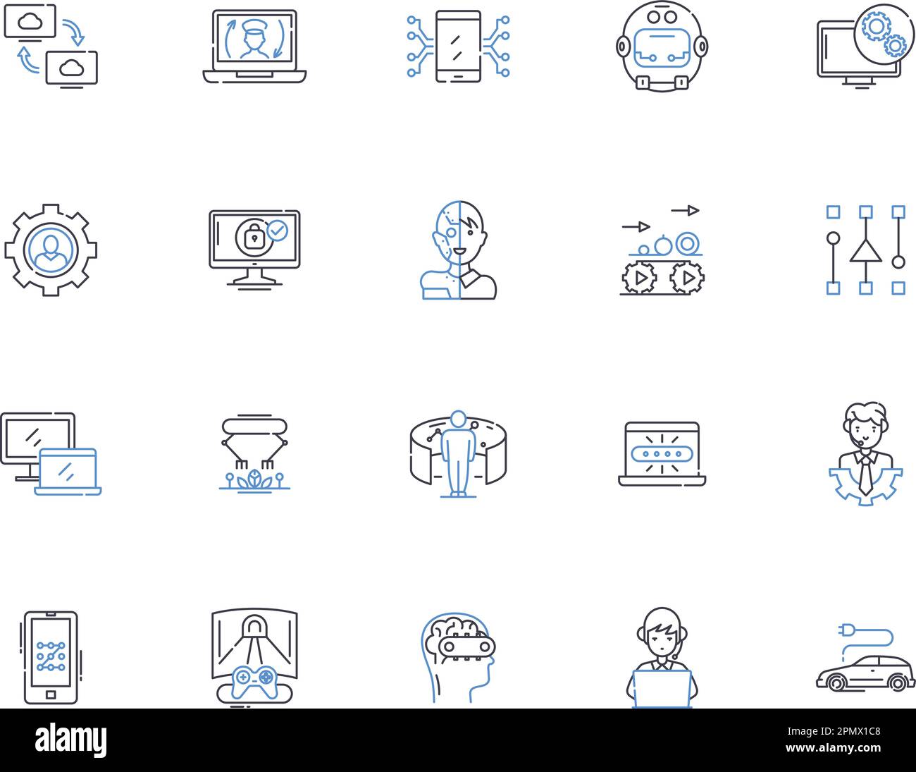 Automation Outline Icons Collection Robotic Process Machine Automated Control Technology