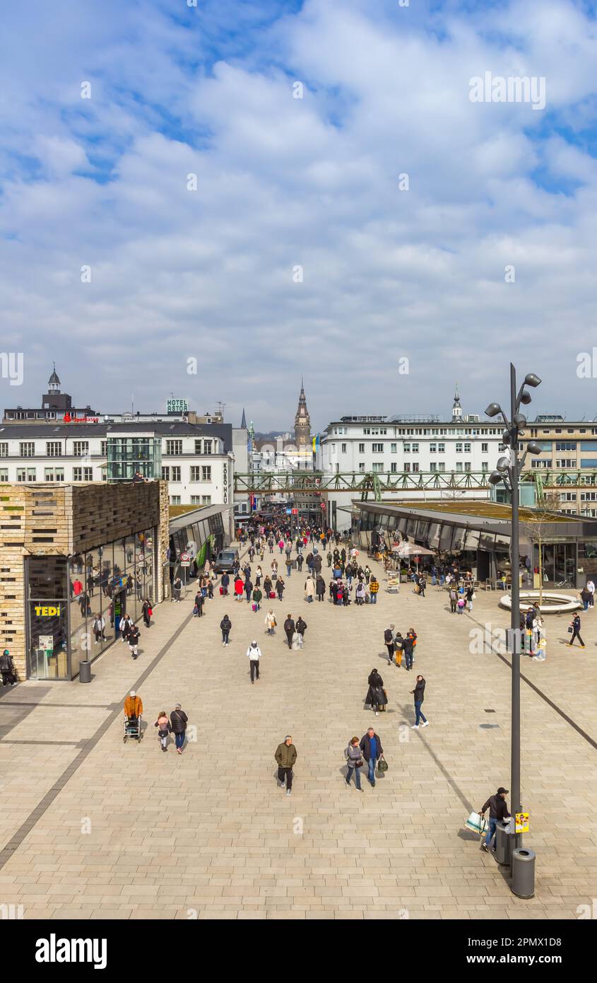 Central square with shops and restaurants at the train station in ...