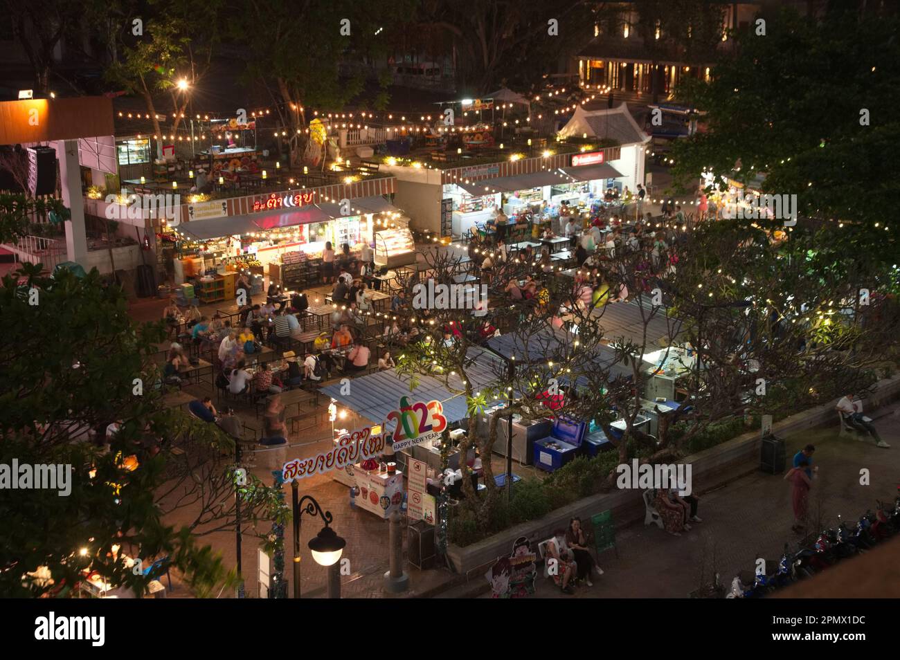 Top view of Night market in night time is a popular tourist destination ...