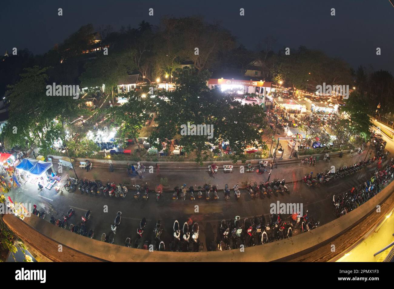Top view of Night market in night time is a popular tourist destination ...