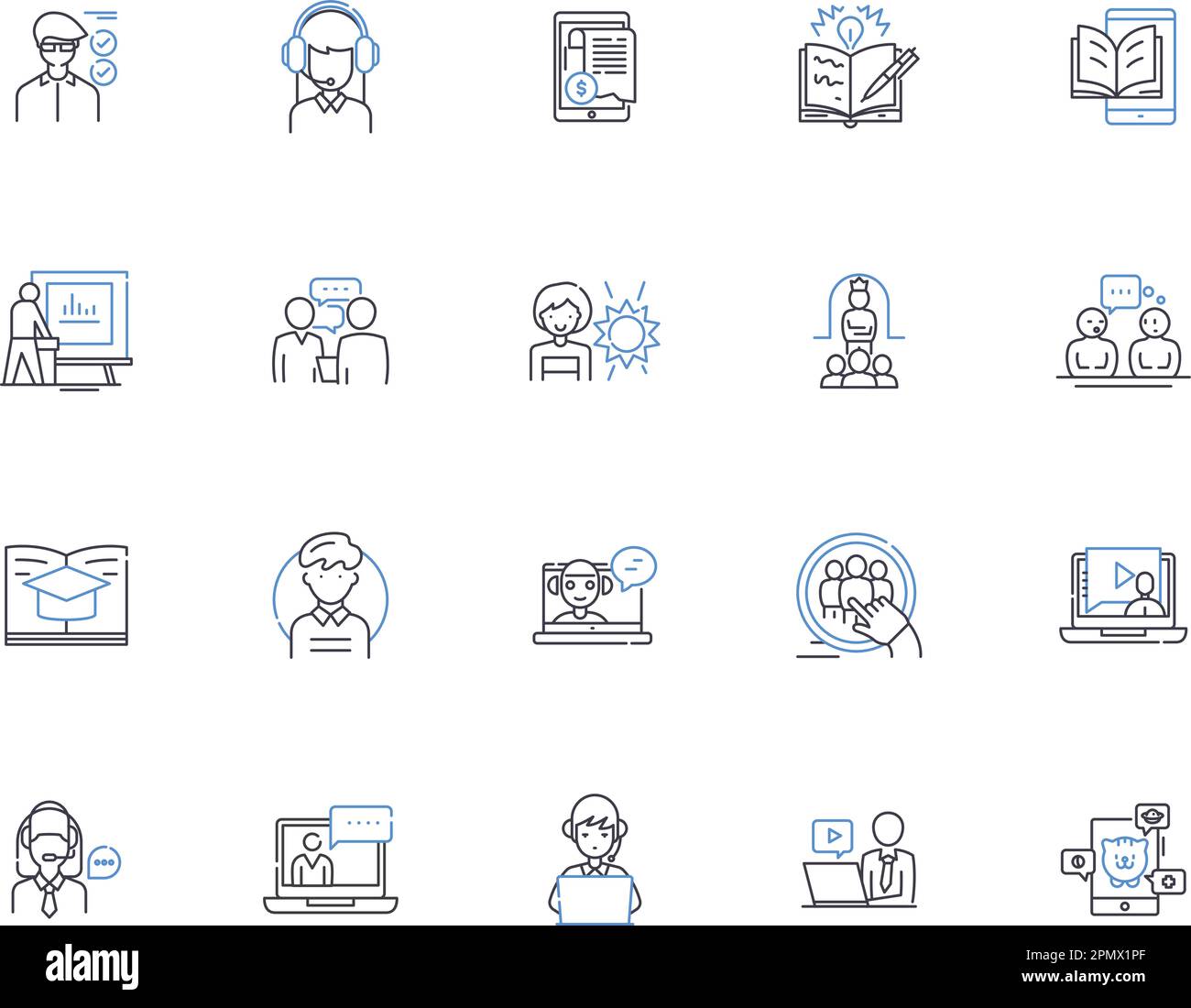 Mentor outline icons collection. mentor, guidance, support, coaching, training, development ...