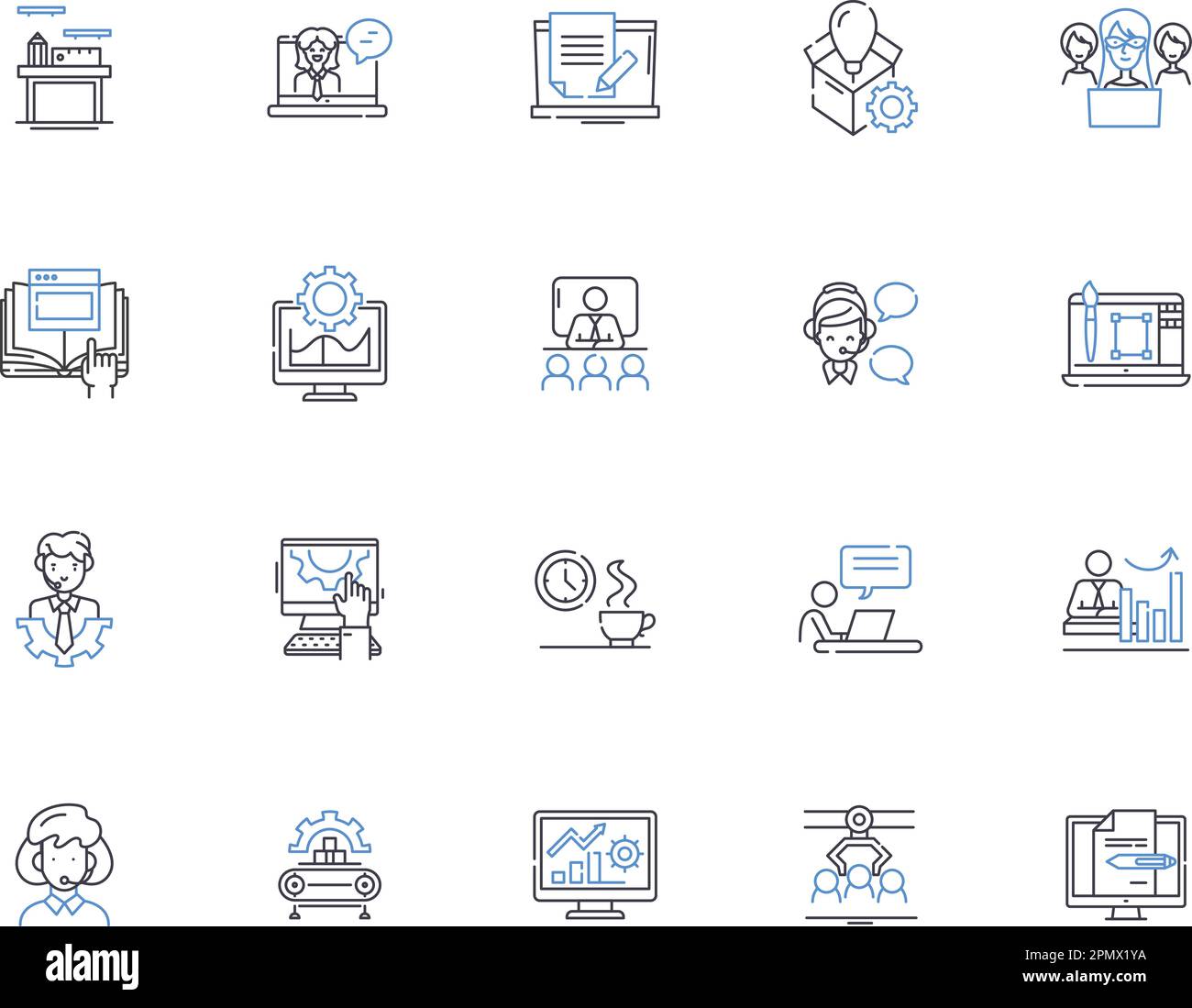 Working outline icons collection. Employing, Occupying, Laboring, Functioning, Earning ...