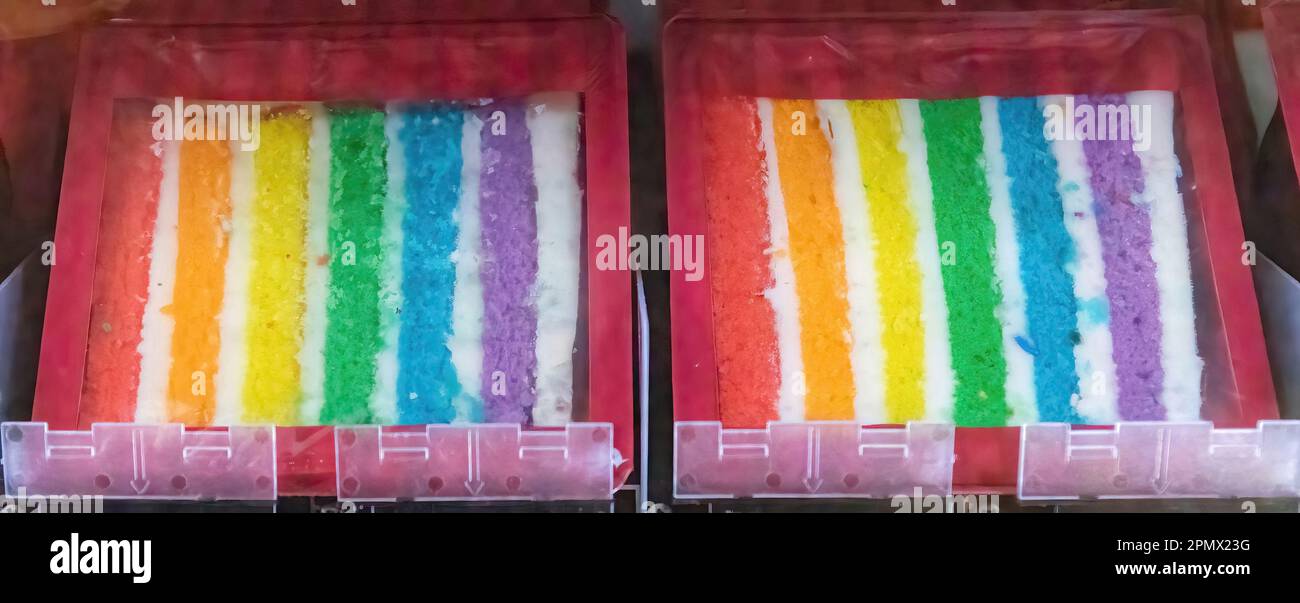 Rainbow layered cake from Carlos's Bake Shop; a vending machine cake ...