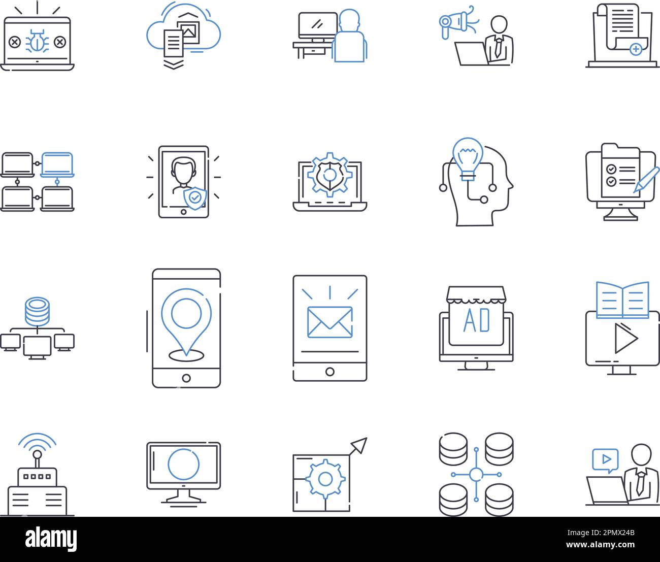 Digital Technology Outline Icons Collection Digital Technology Networking Computing