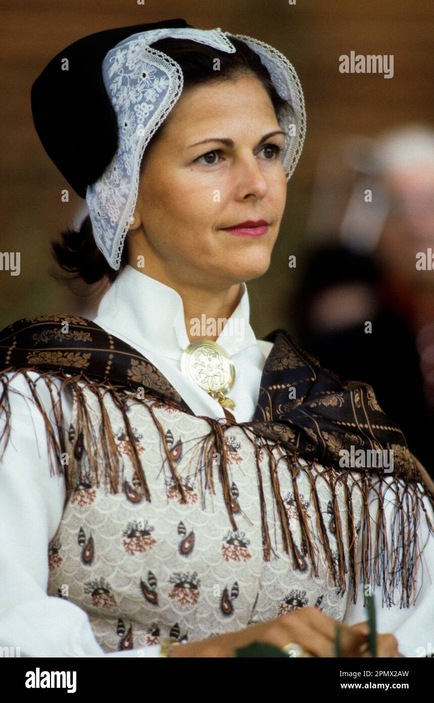 QUEEN SILVIA OF SWEDEN in folk costume at Öland during summer holiday ...