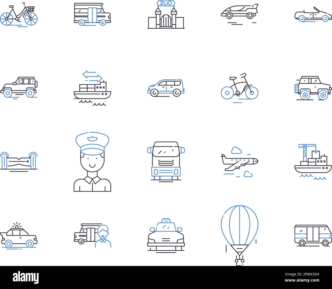 Transport and travel outline icons collection. Logistics, Planes, Boats ...