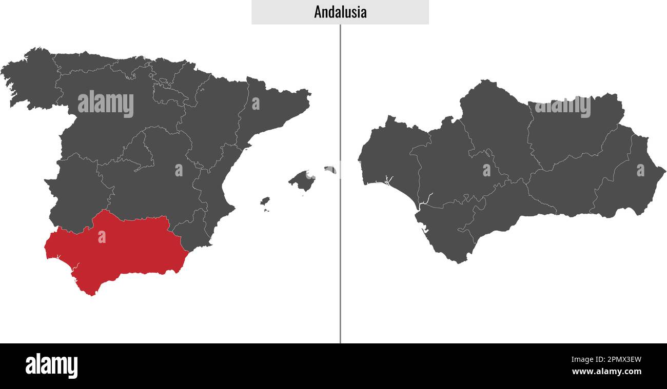 map of Andalusia autonomous community of Spain and location on Spanish ...