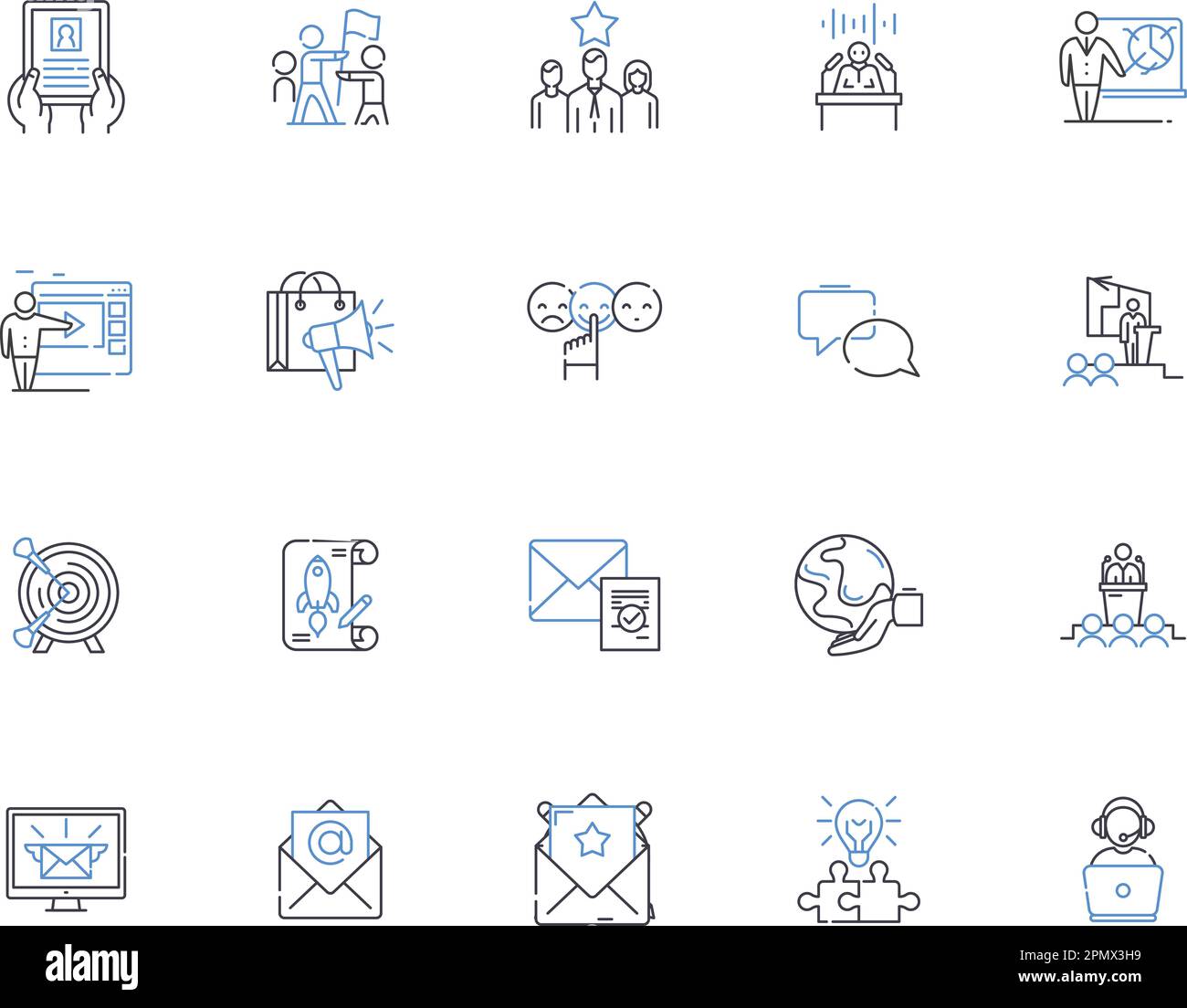 Public and government relations outline icons collection. Public ...