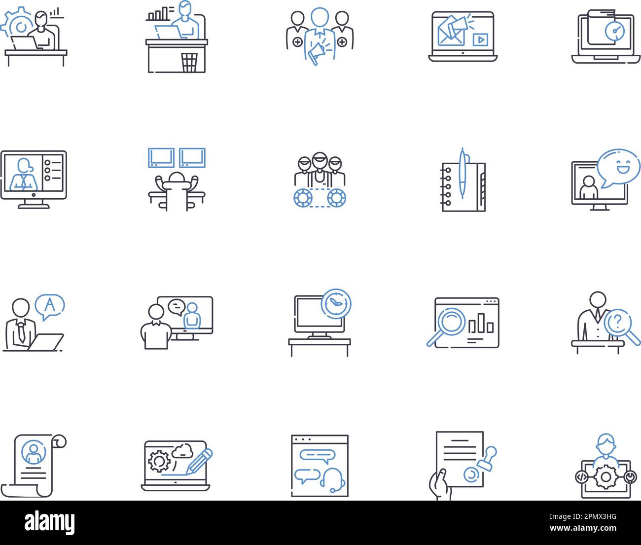 Working outline icons collection. Employing, Occupying, Laboring, Functioning, Earning ...