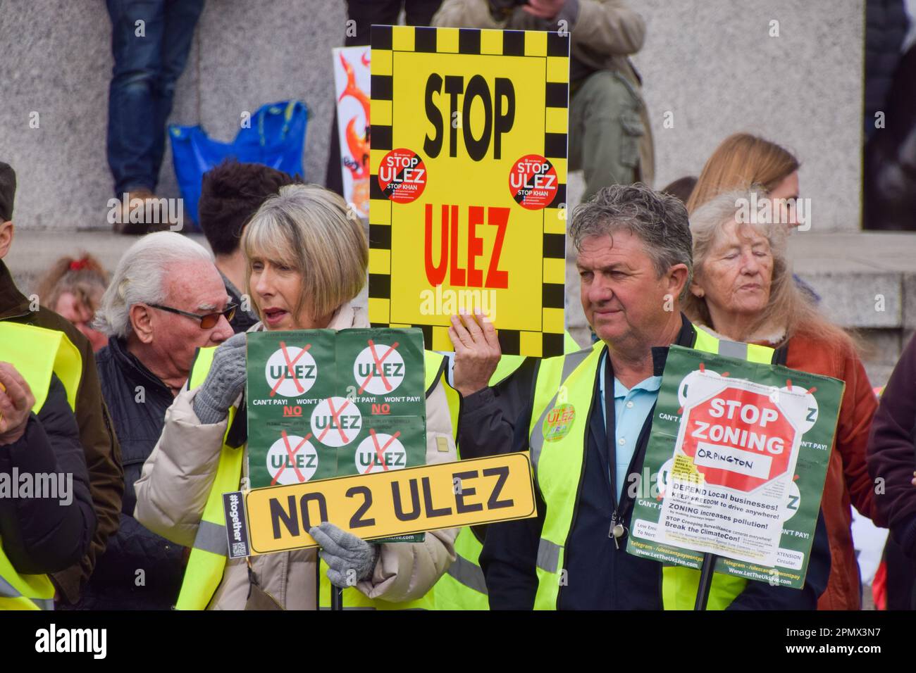 London, UK. 15th April 2023. Protesters gathered in Trafalgar Square in ...