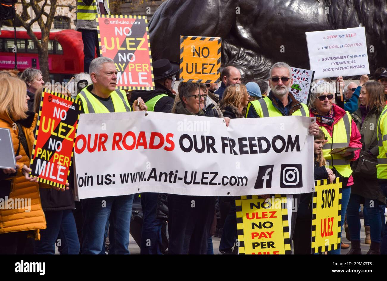 London, UK. 15th April 2023. Protesters gathered in Trafalgar Square in ...