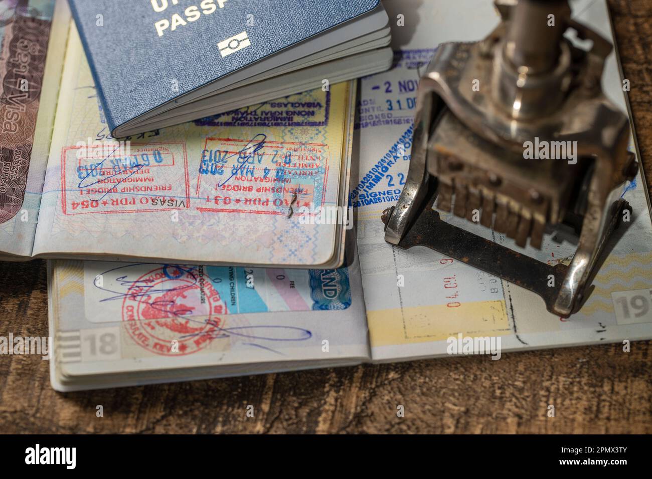 Immigration and passport control at the airport. Border control a stamp ...
