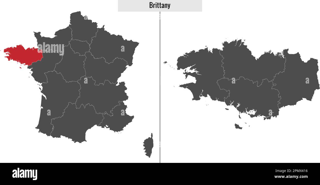 map of Brittany region of France and location on French map Stock ...
