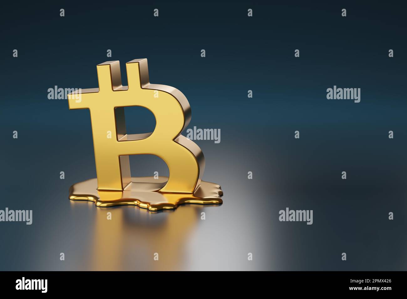 Golden bitcoin symbol melting with copy space. 3d illustration Stock ...