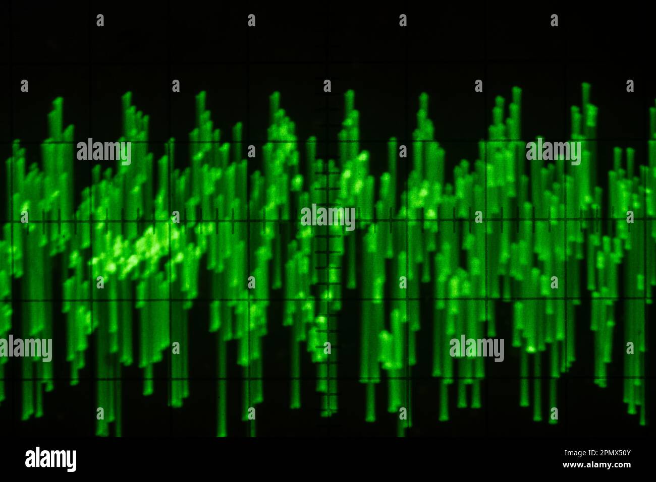 Audio signal on oscilloscope screen. Communication and electronics ...