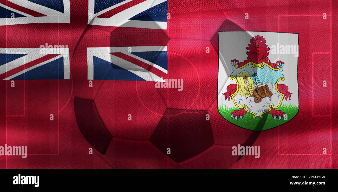 A photo of a waving Bermuda flag with a football ball-shaped outline in ...