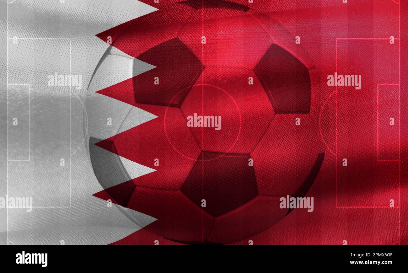 A photo of a waving Bahrain flag with a football ball-shaped outline in ...