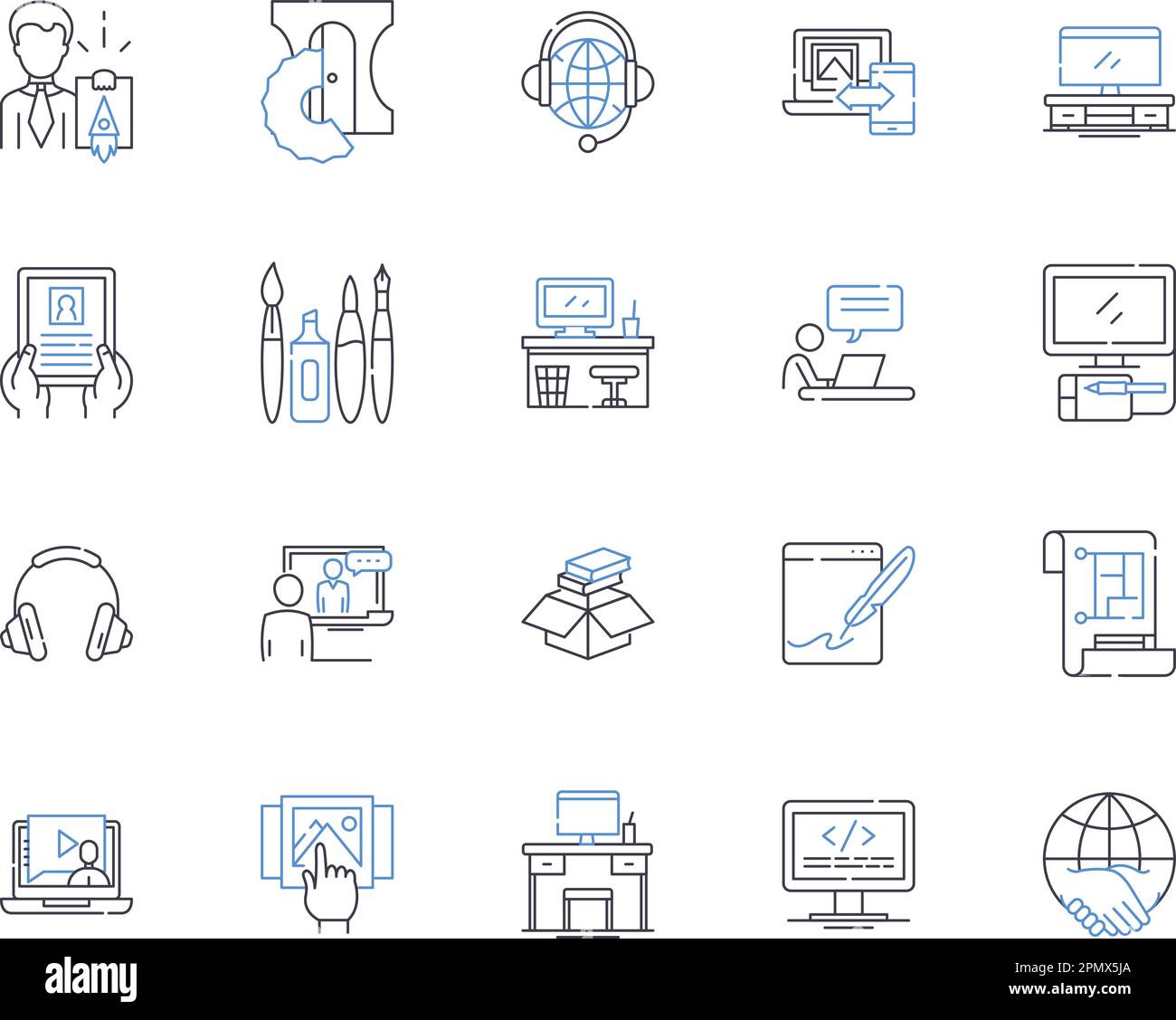 Freelance and professions outline icons collection. Freelance ...