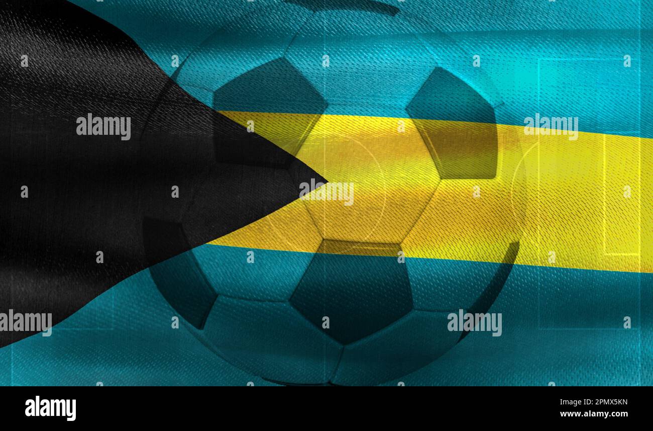 A photo of a waving Bahamas flag with a football ball-shaped outline in ...