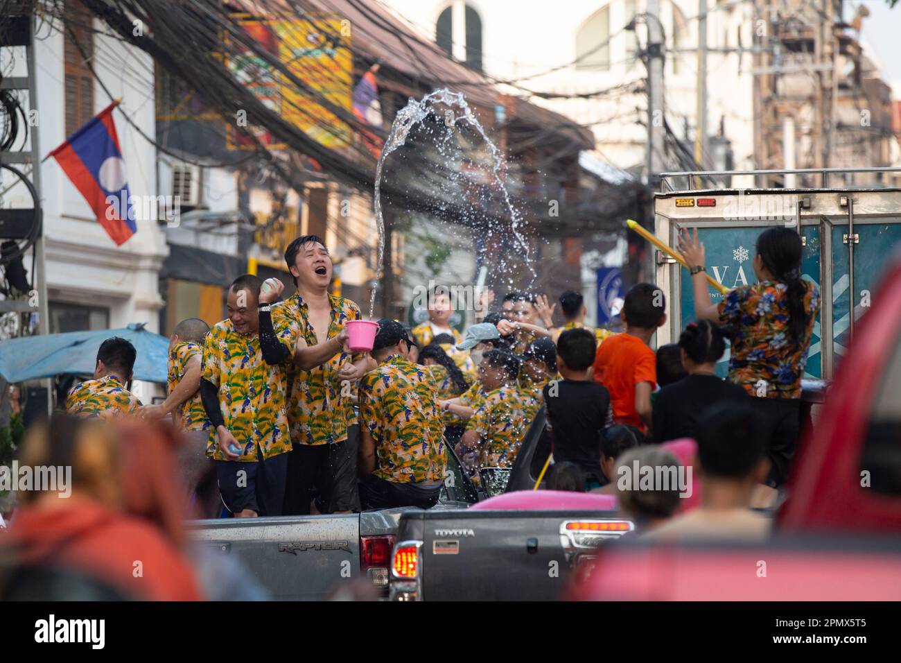 Vientiane, Laos. 14th Apr, 2023. People participate in a street ...