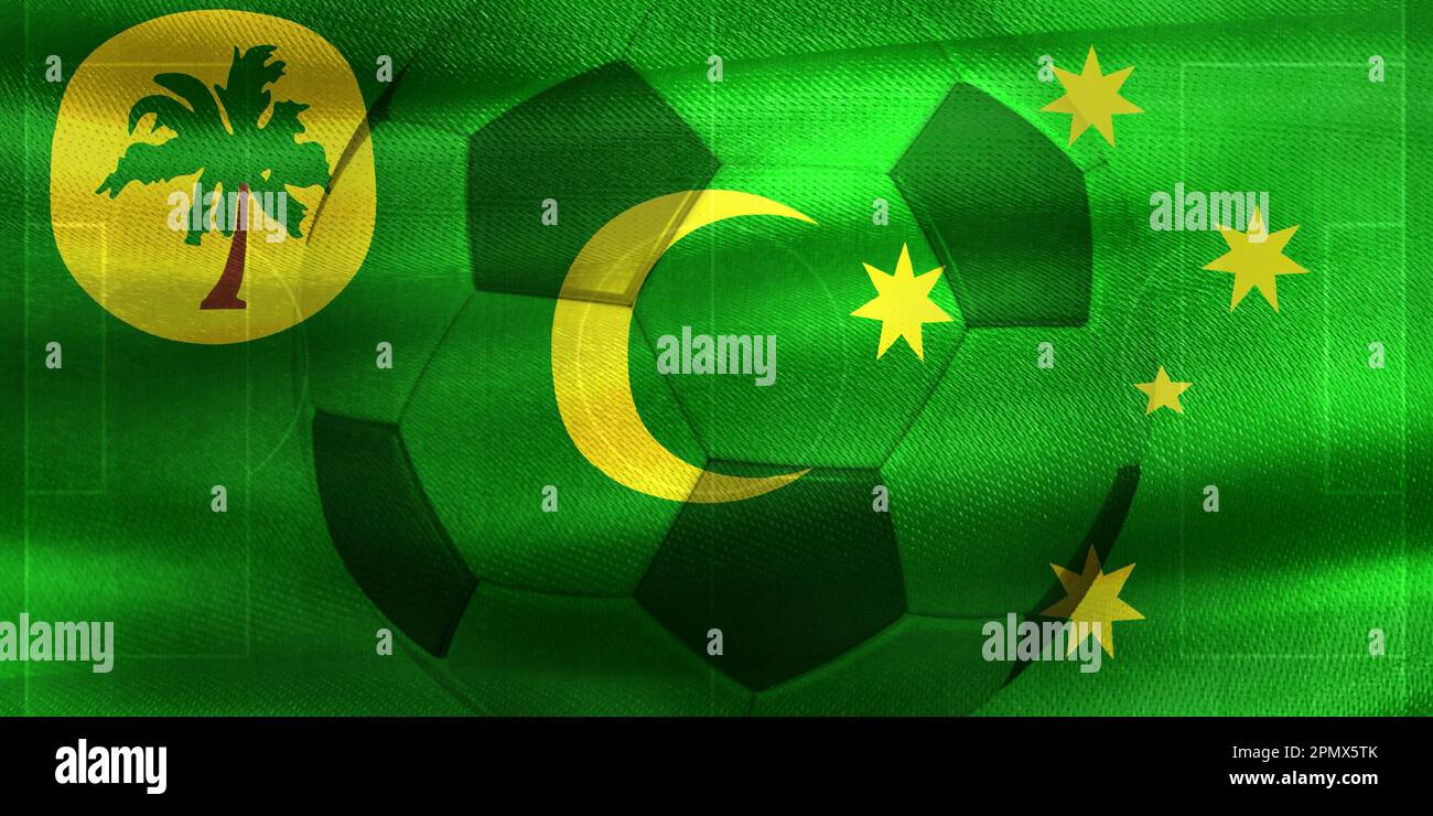 A photo of a waving Cocos(Keeling) islands flag with a football ball ...