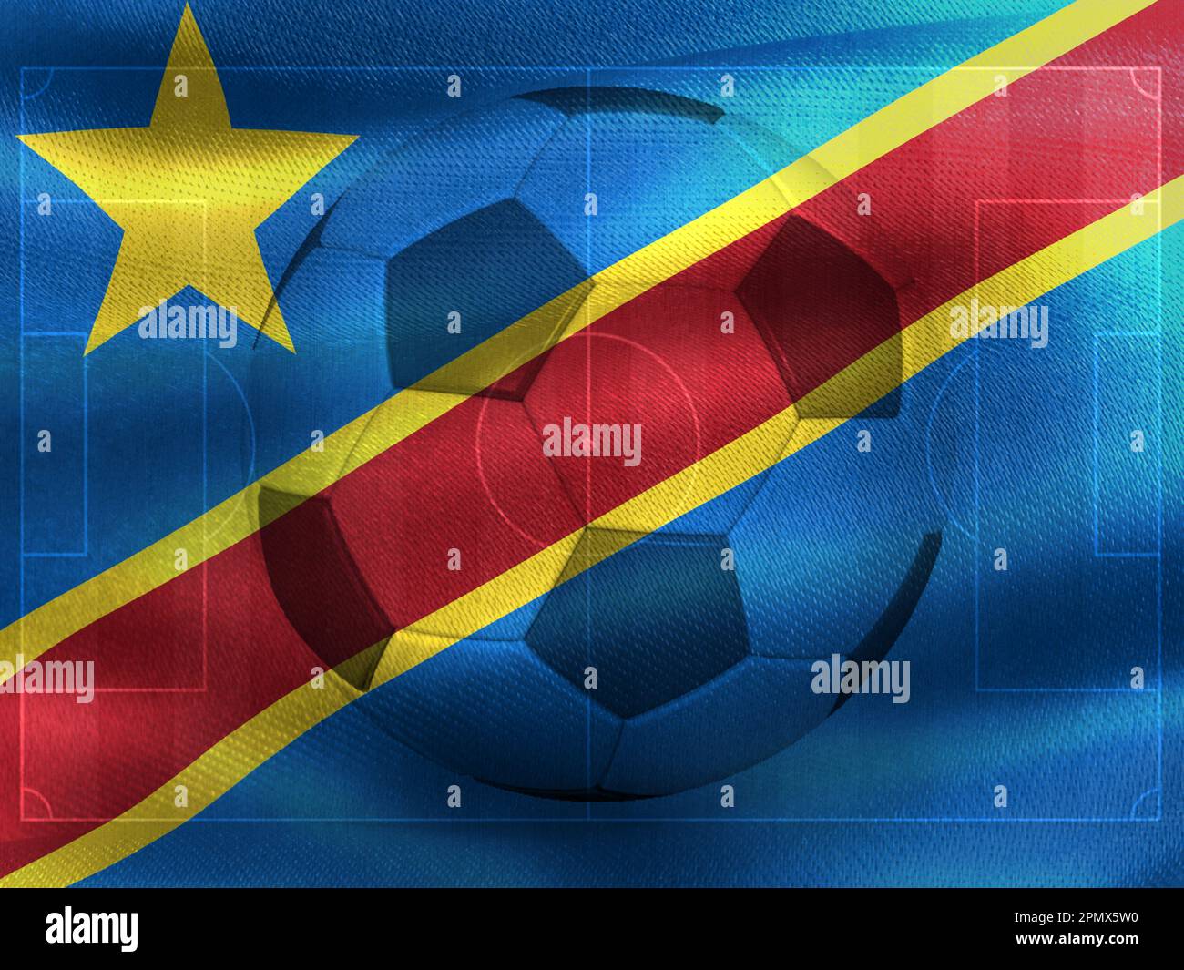 A photo of a waving Congo Democratic Republic flag with a football ball ...