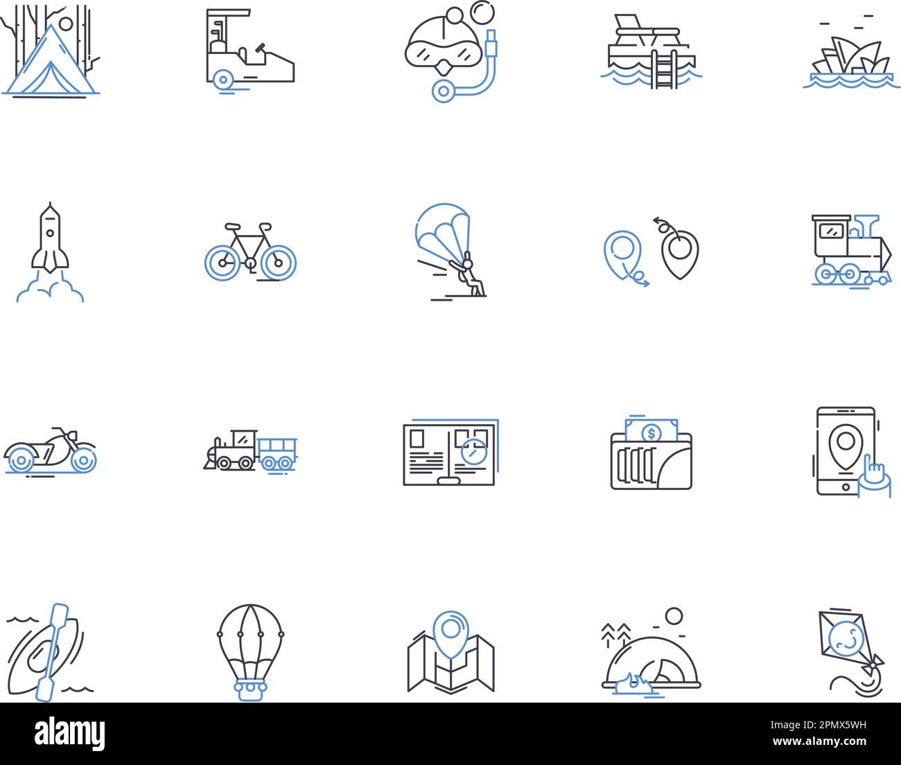 Travel outline icons collection. Trip, Tour, Journey, Voyage, Explore ...