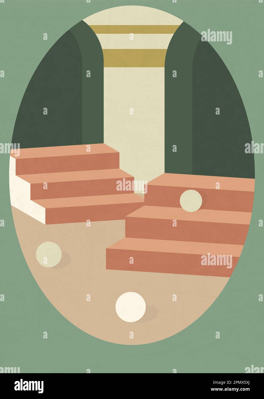 Minimalistic architecture staircase elements poster illustration Stock ...