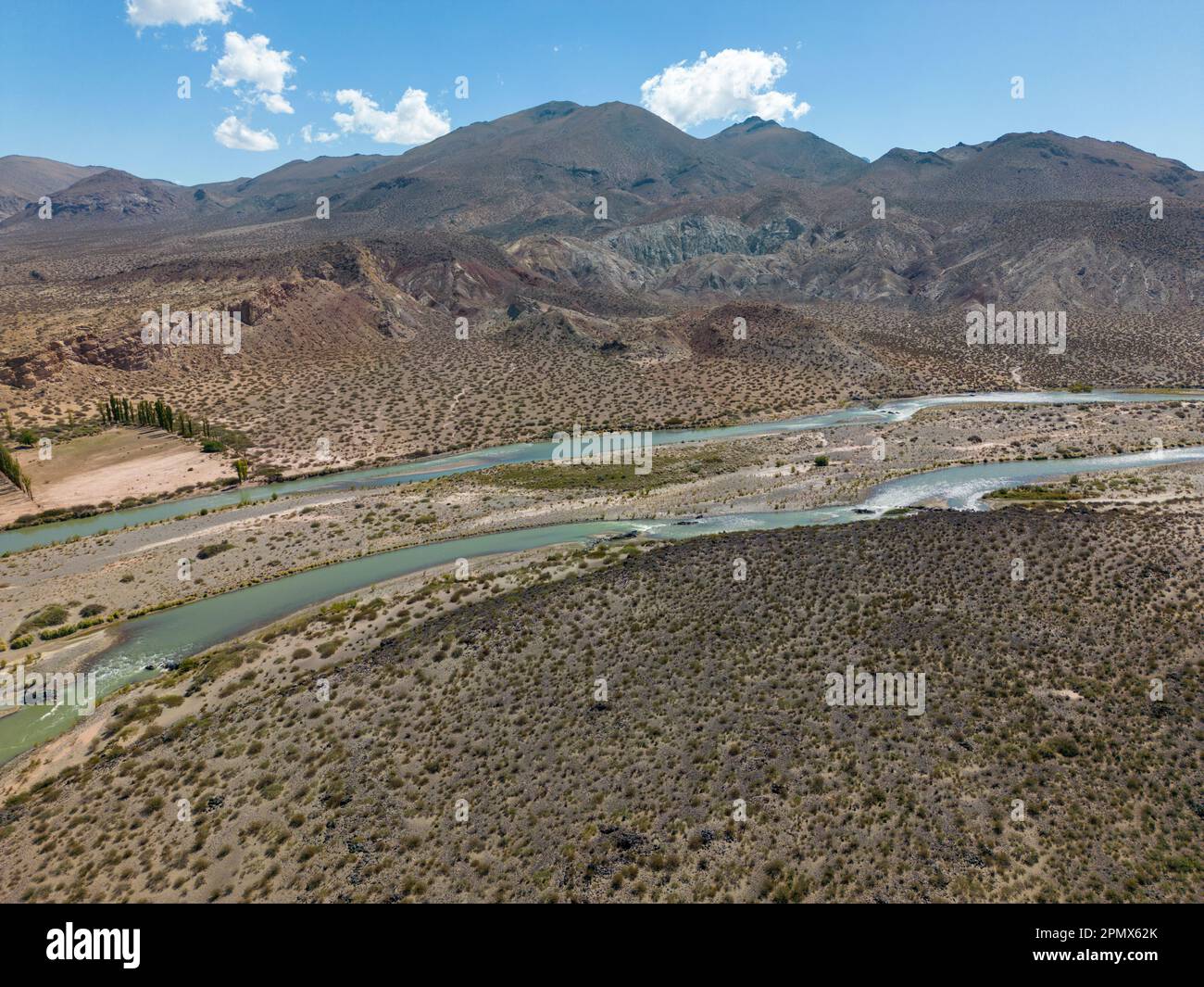 Aerial view of the remote and scenic nature with branches of the river ...