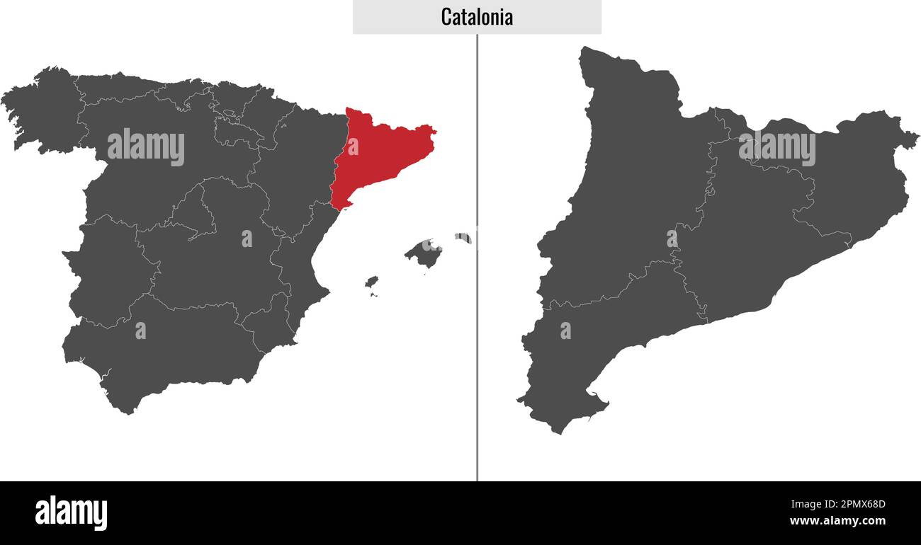 map of Catalonia autonomous community of Spain and location on Spanish ...