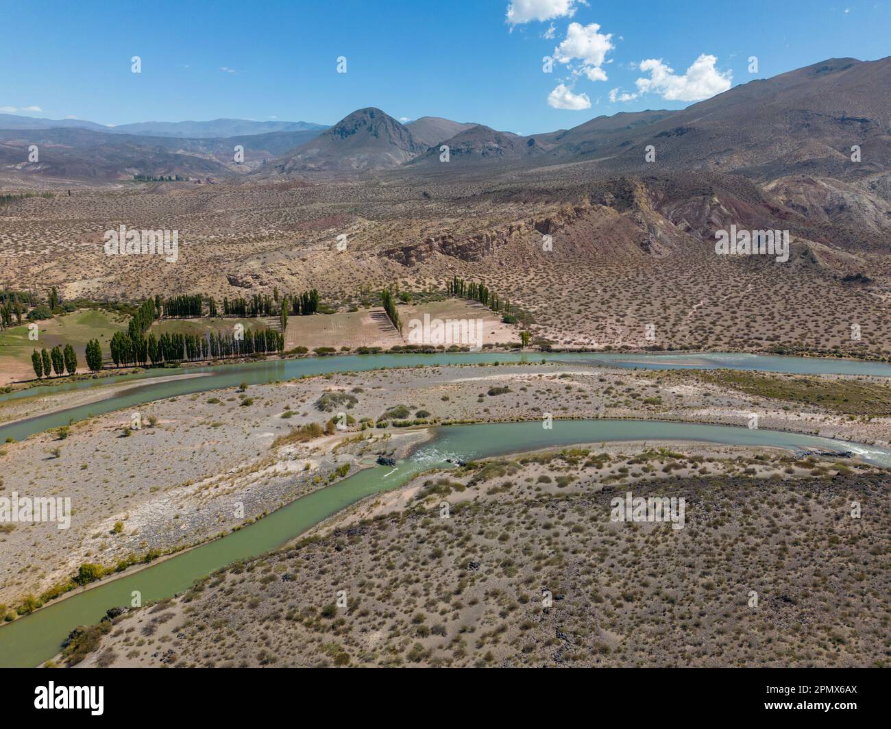 Aerial view of the remote and scenic nature with branches of the river ...