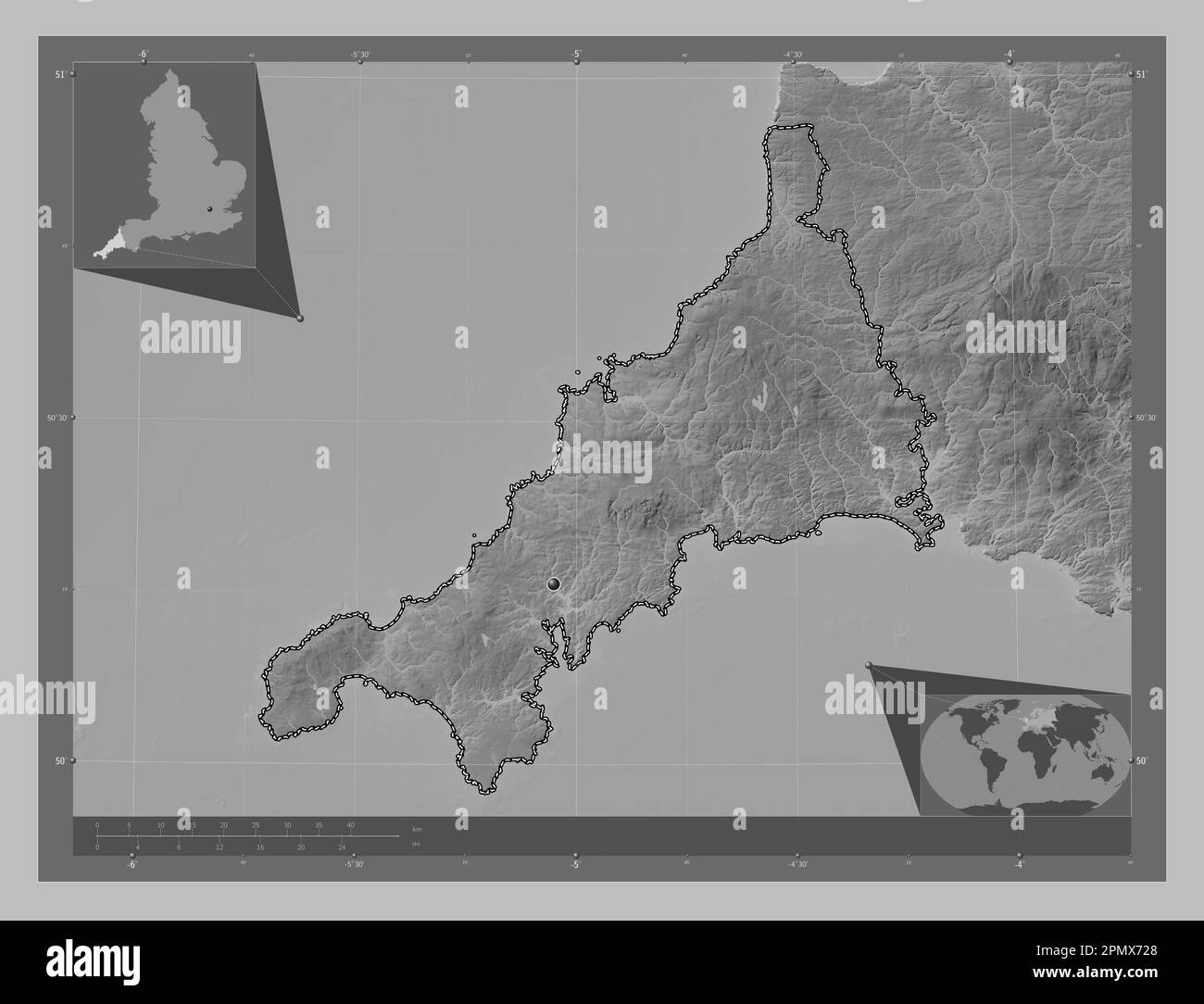 Cornwall, administrative county of England - Great Britain. Grayscale ...