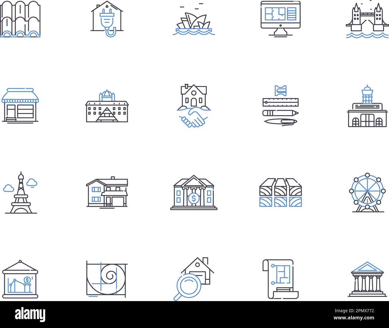 Buildings outline icons collection. Architecture, Structures, Edifices ...