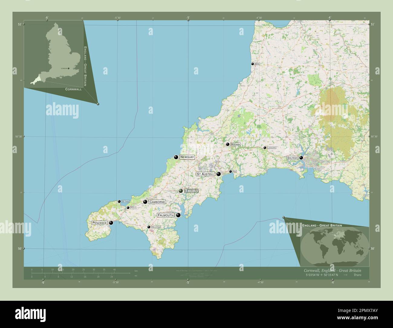 Cornwall, administrative county of England - Great Britain. Open Street ...