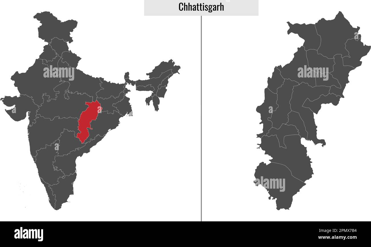 map of Chhattisgarh state of India and location on Indian map Stock ...