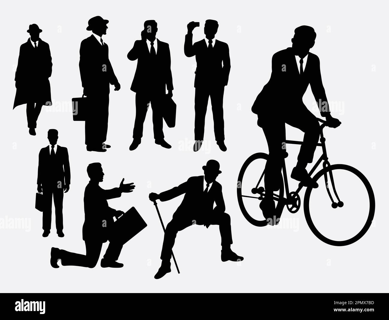 Businessman, male people at work activity silhouettes Stock Vector ...