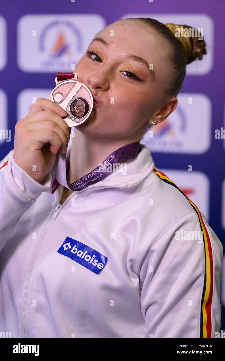 Antalya, Turkey. 15th Apr, 2023. Belgian gymnast Lisa Vaelen poses for ...