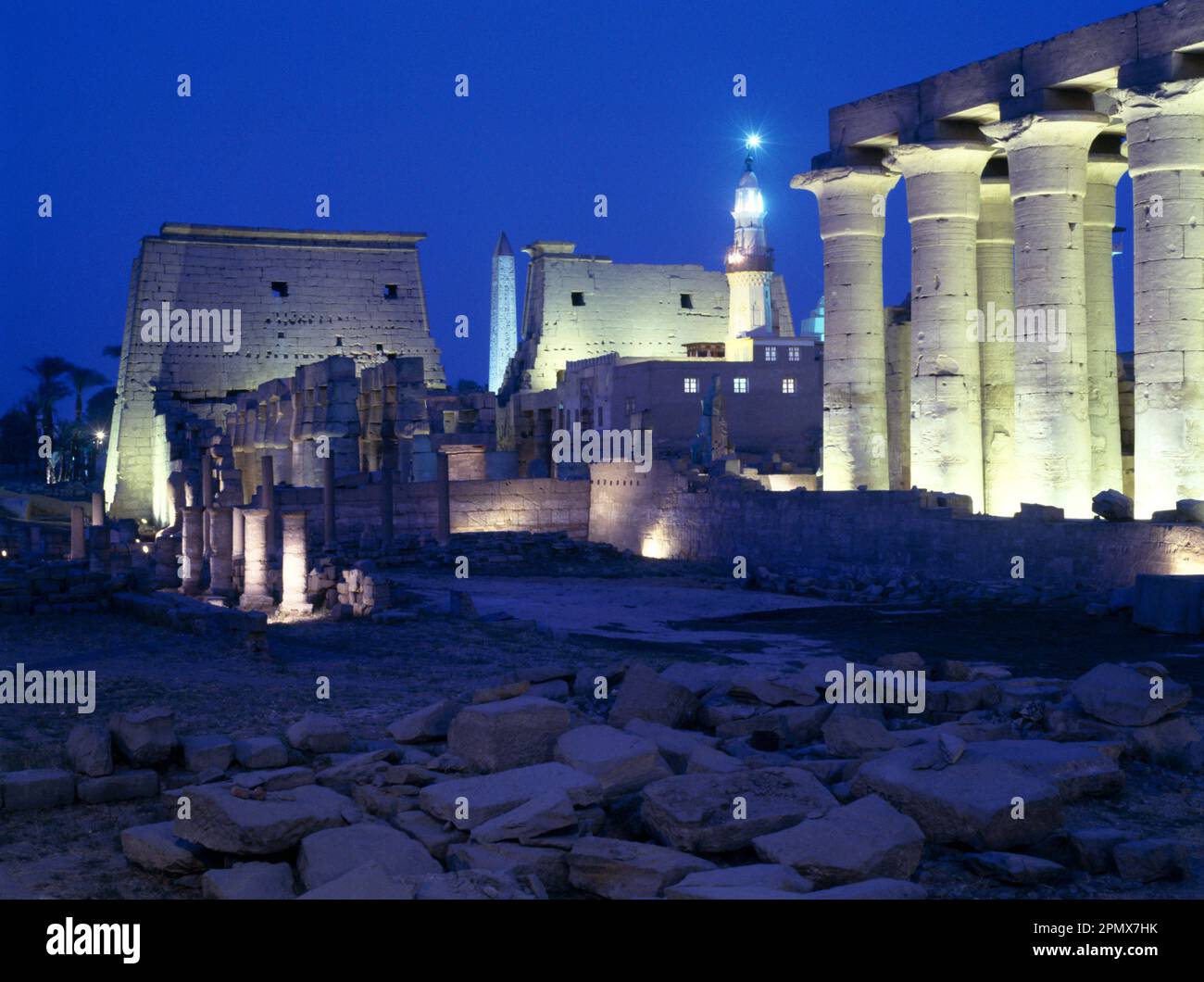 Luxor Egypt Luxor Temple and Abu El-Haggag Mosque at Night Stock Photo ...