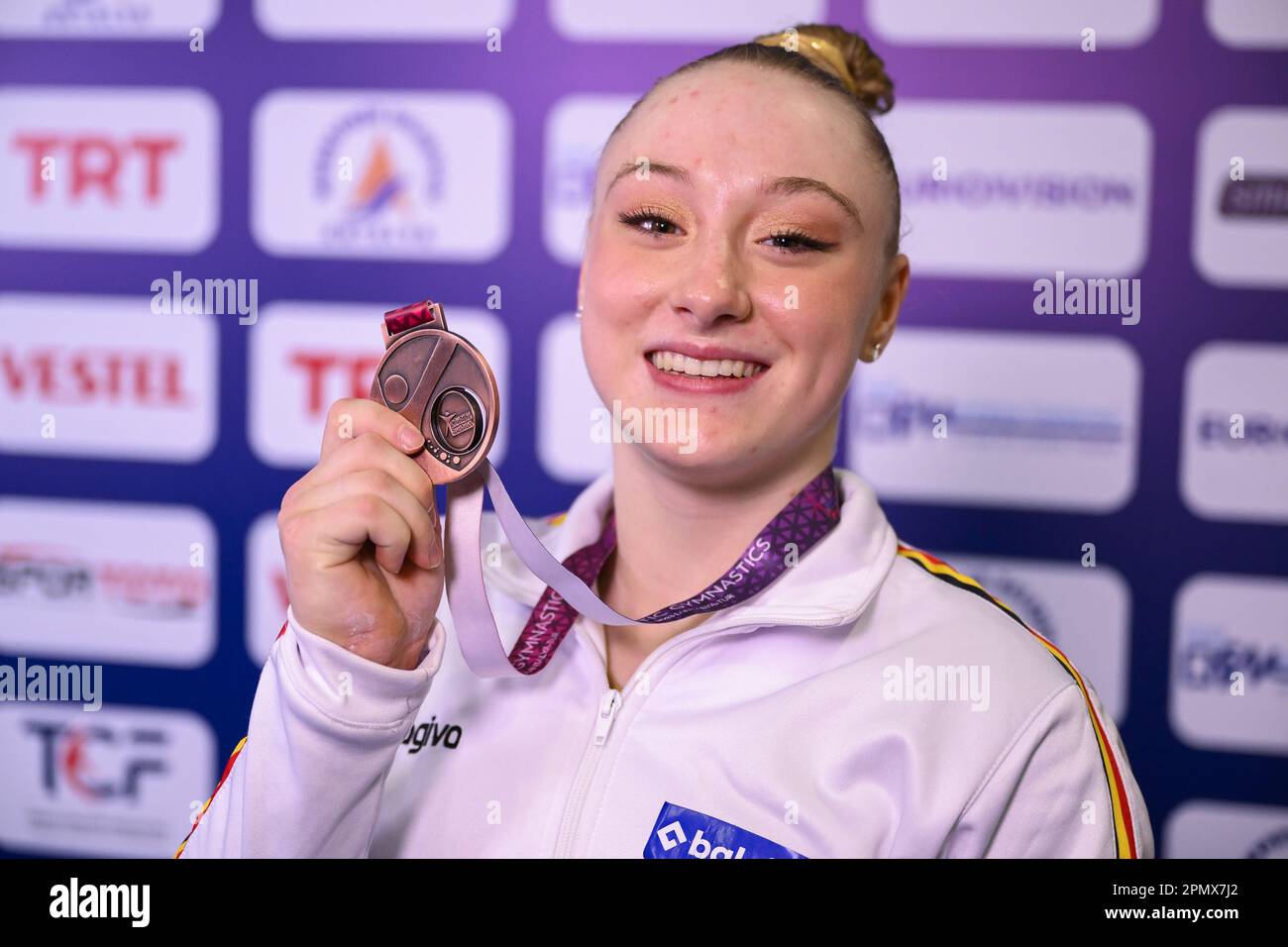 Antalya, Turkey. 15th Apr, 2023. Belgian gymnast Lisa Vaelen poses for ...