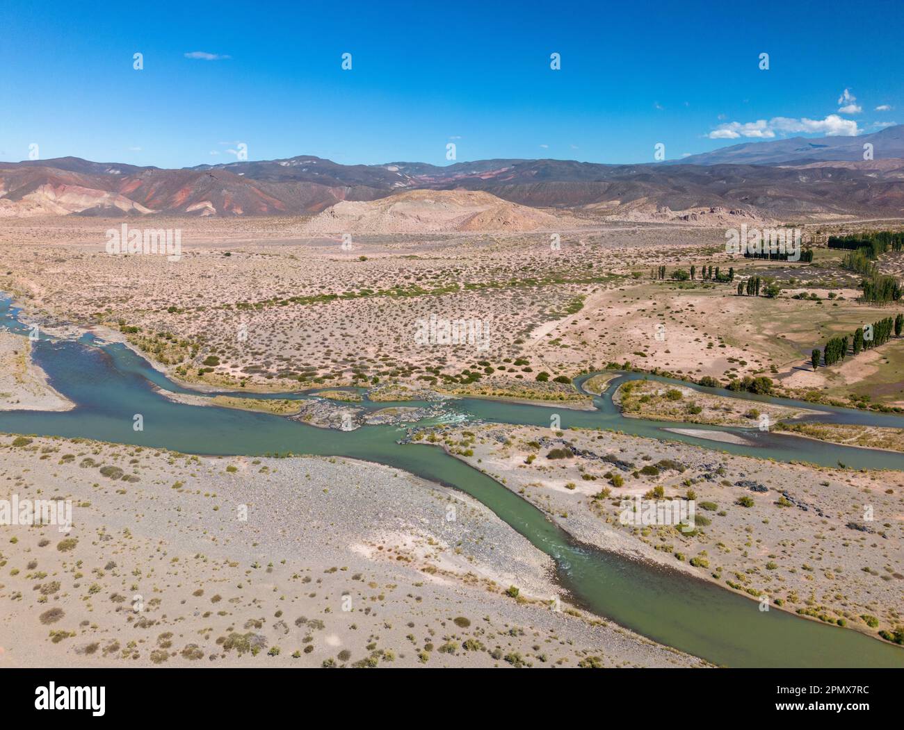 Aerial view of the remote and scenic nature with branches of the river ...