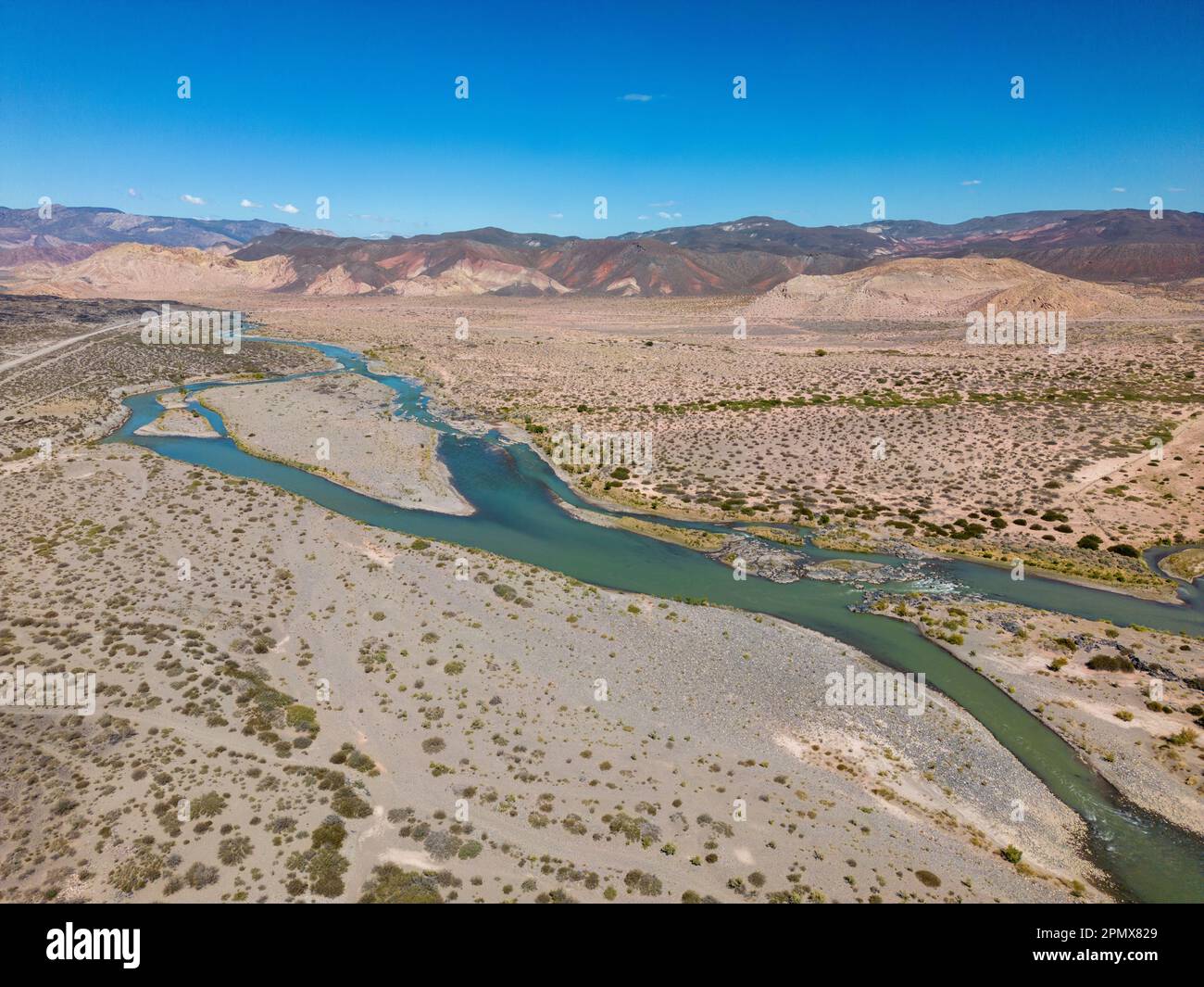 Aerial view of the remote and scenic nature with branches of the river ...