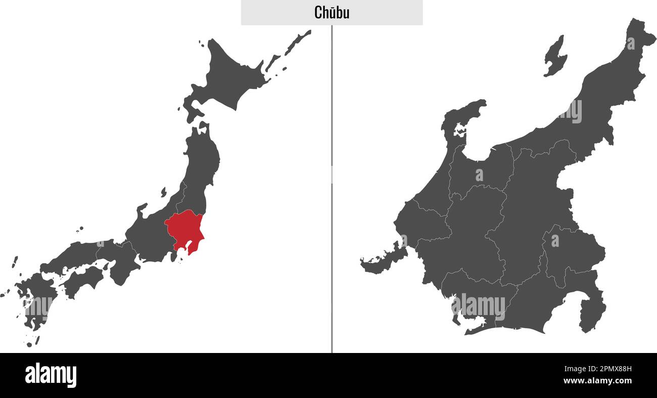 map of Chubu region of Japan and location on Japanese map Stock Vector ...