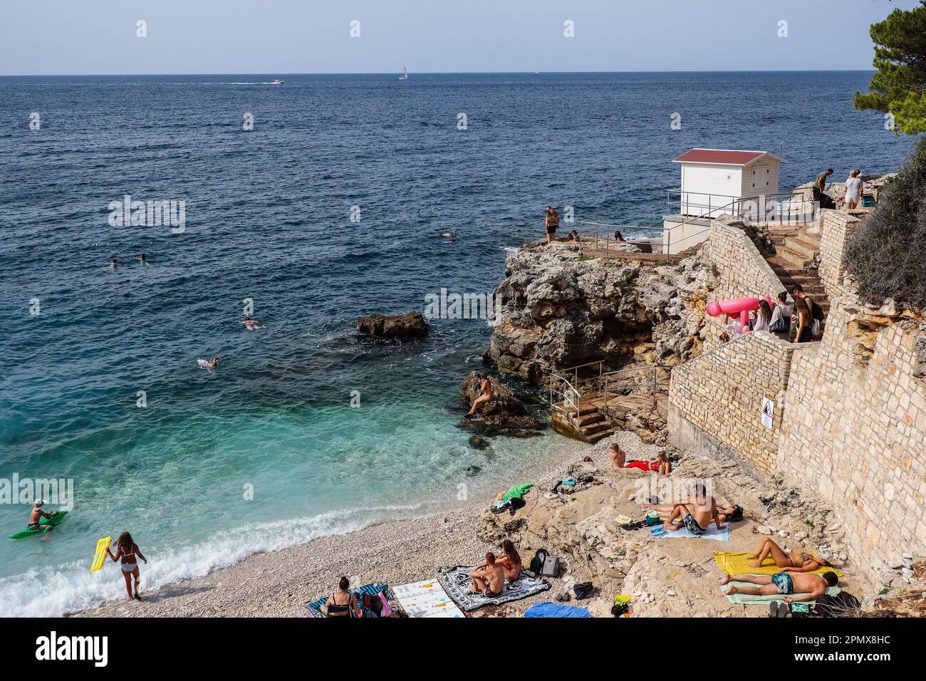 Pula, Croatia - August 18, 2022: Beach in Verudela with Beautiful ...