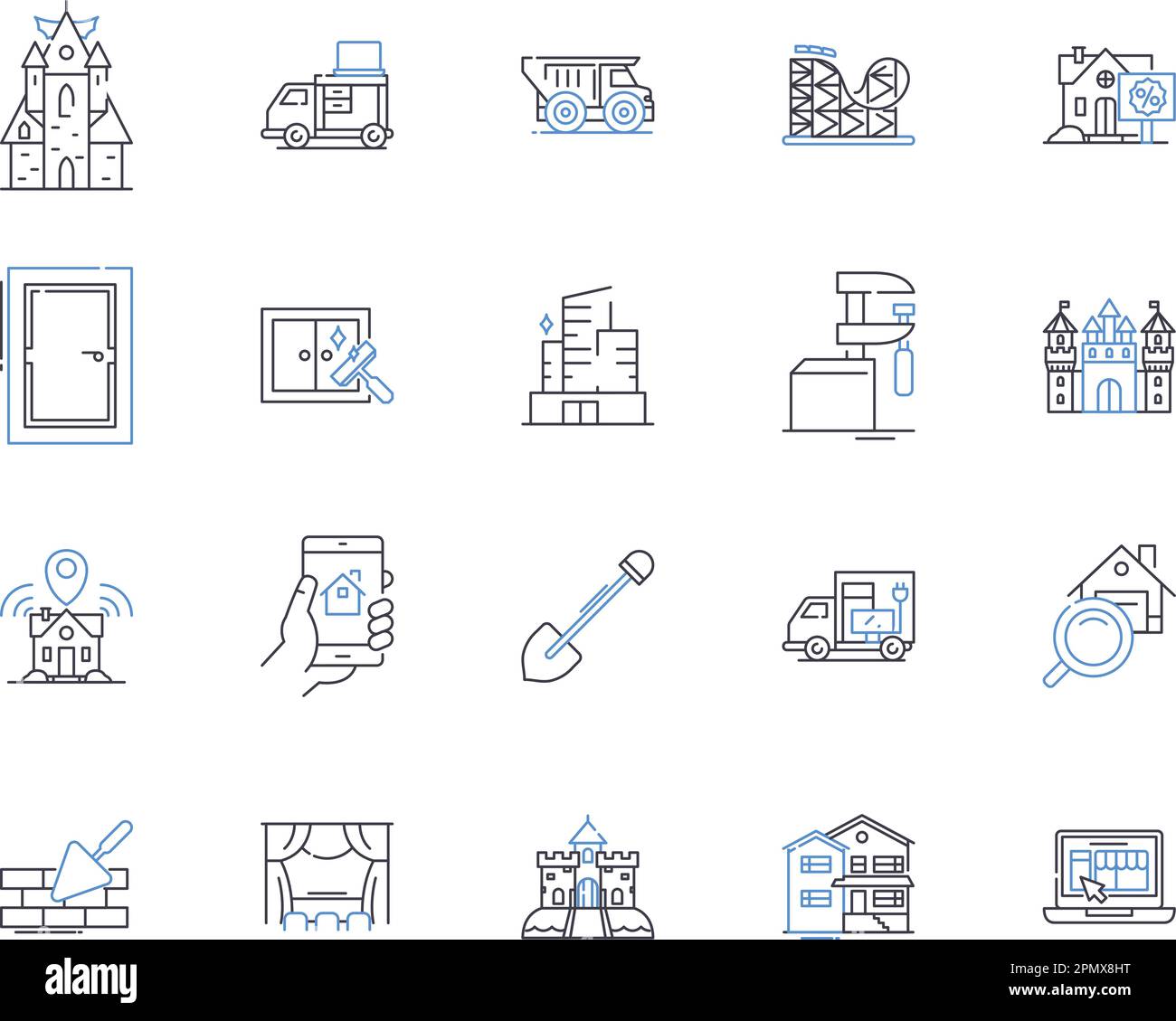 Houses and construction outline icons collection. Housing, Construction ...