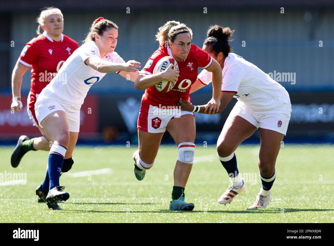 Cardiff, UK. 15th Apr, 2023. Courtney Keight of Wales Women breaks ...