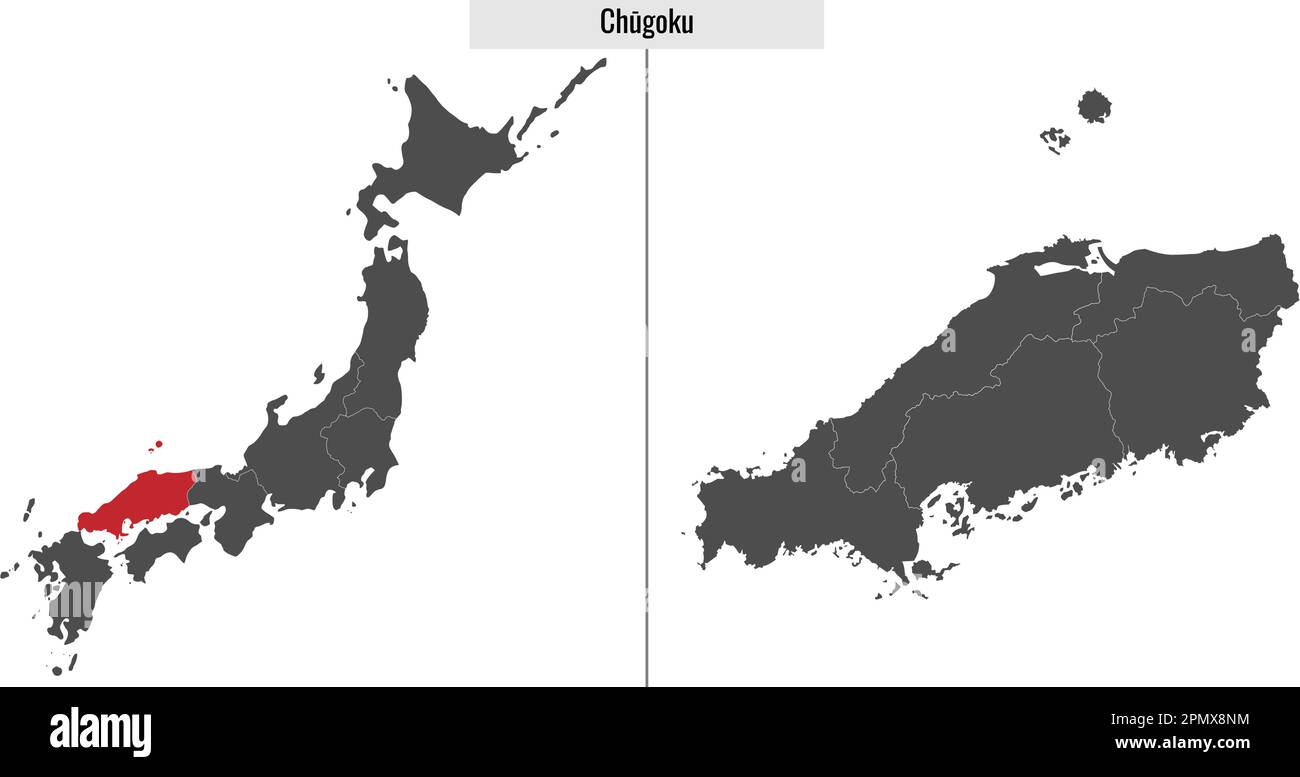 map of Chugoku region of Japan and location on Japanese map Stock ...