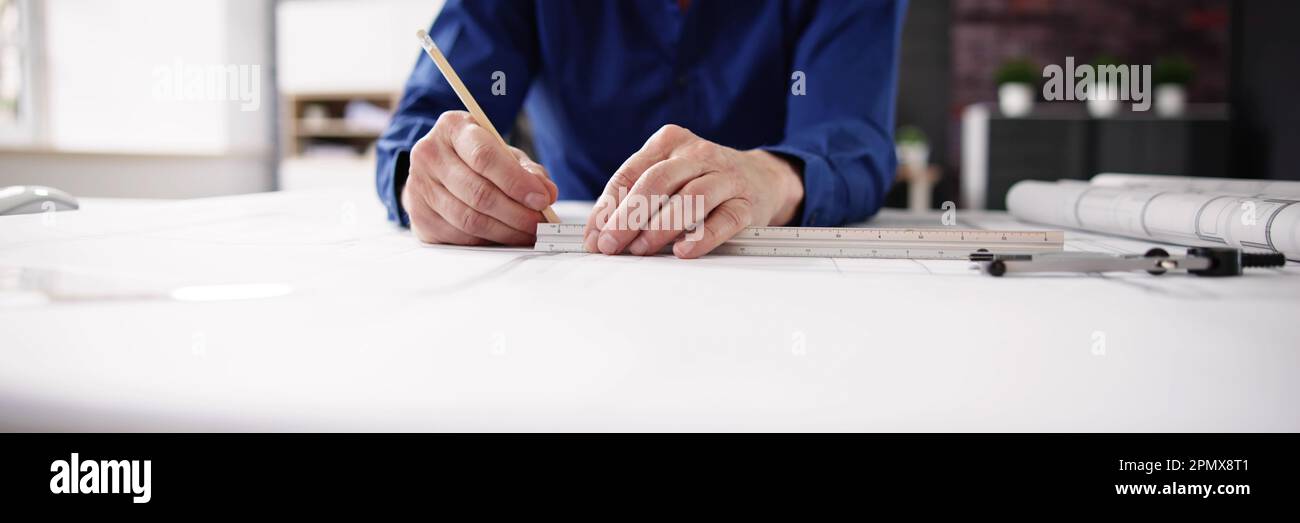 Civil Engineer Drawing Architecture Plan Blueprint And Design Stock ...