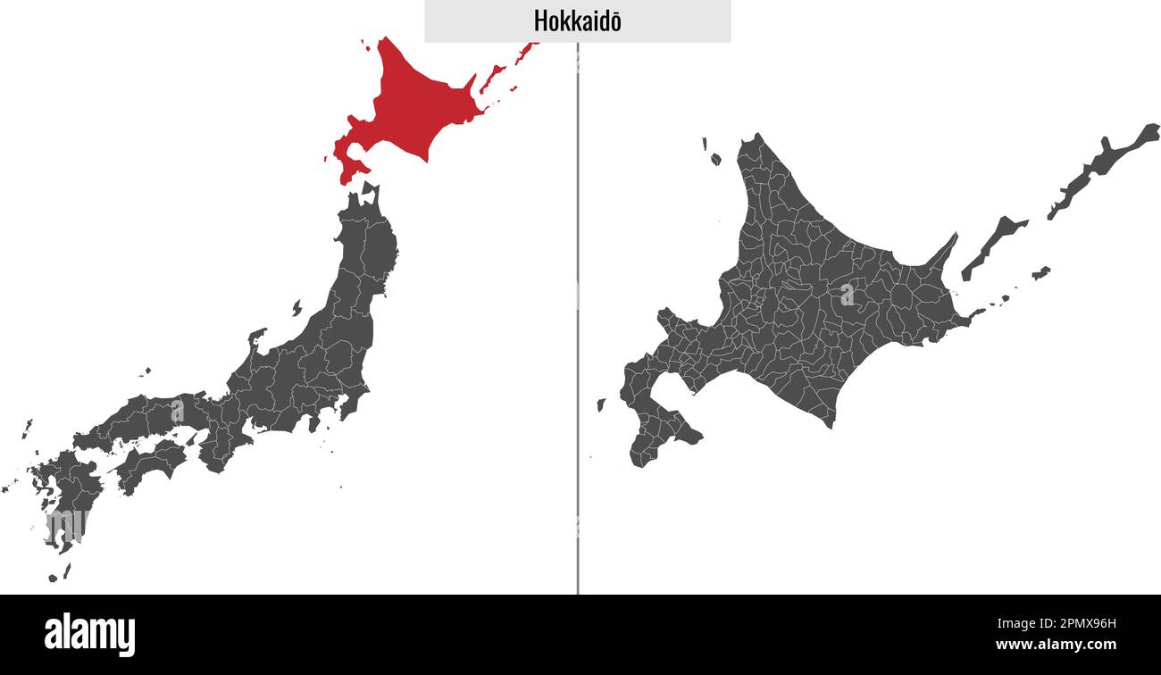 map of Hokkaido prefecture of Japan and location on Japanese map Stock ...