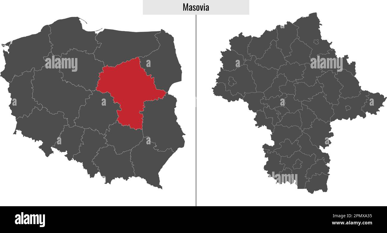 map of Masovia voivodship province of Poland and location on Polish map ...