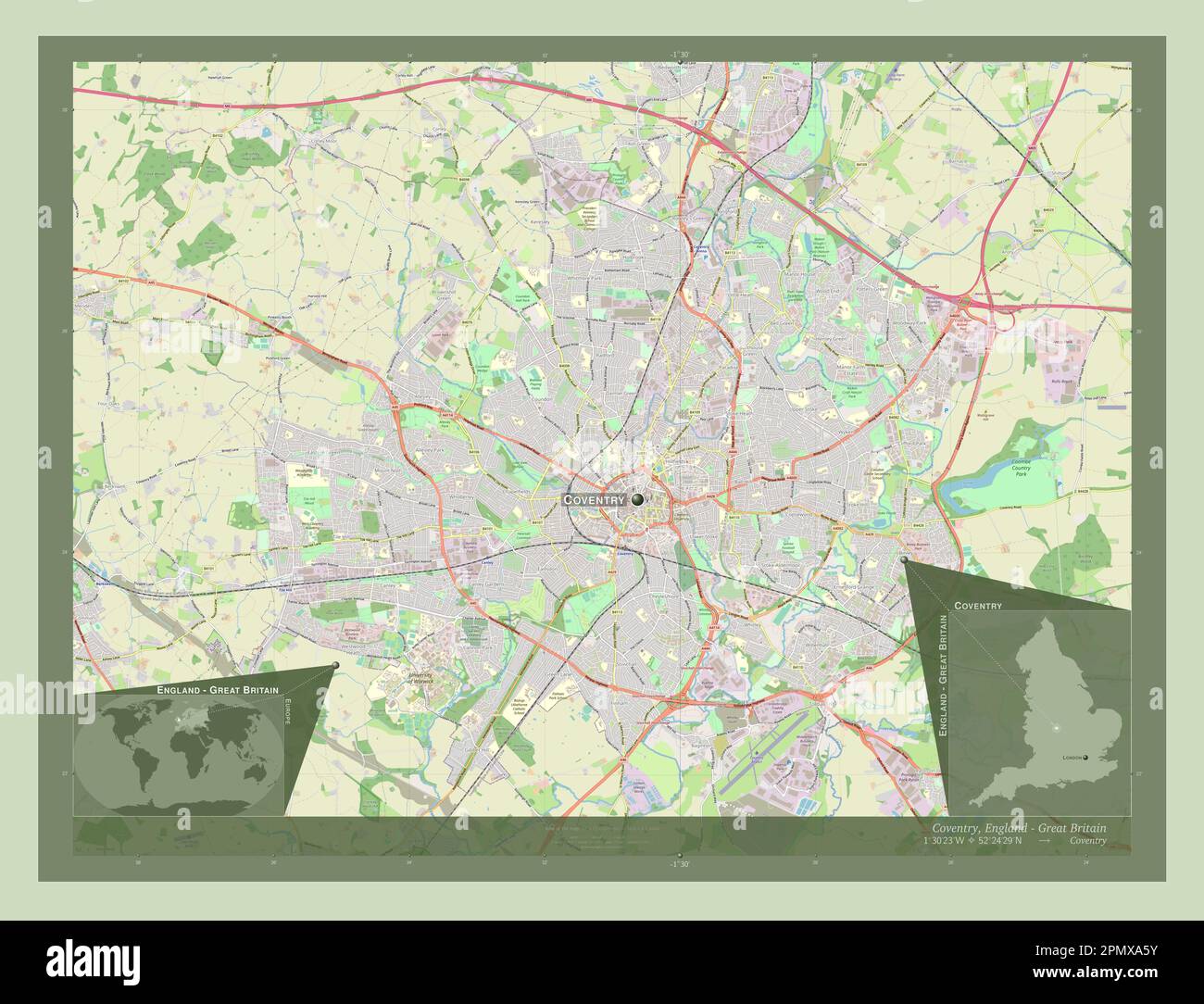 Coventry, administrative county of England - Great Britain. Open Street ...